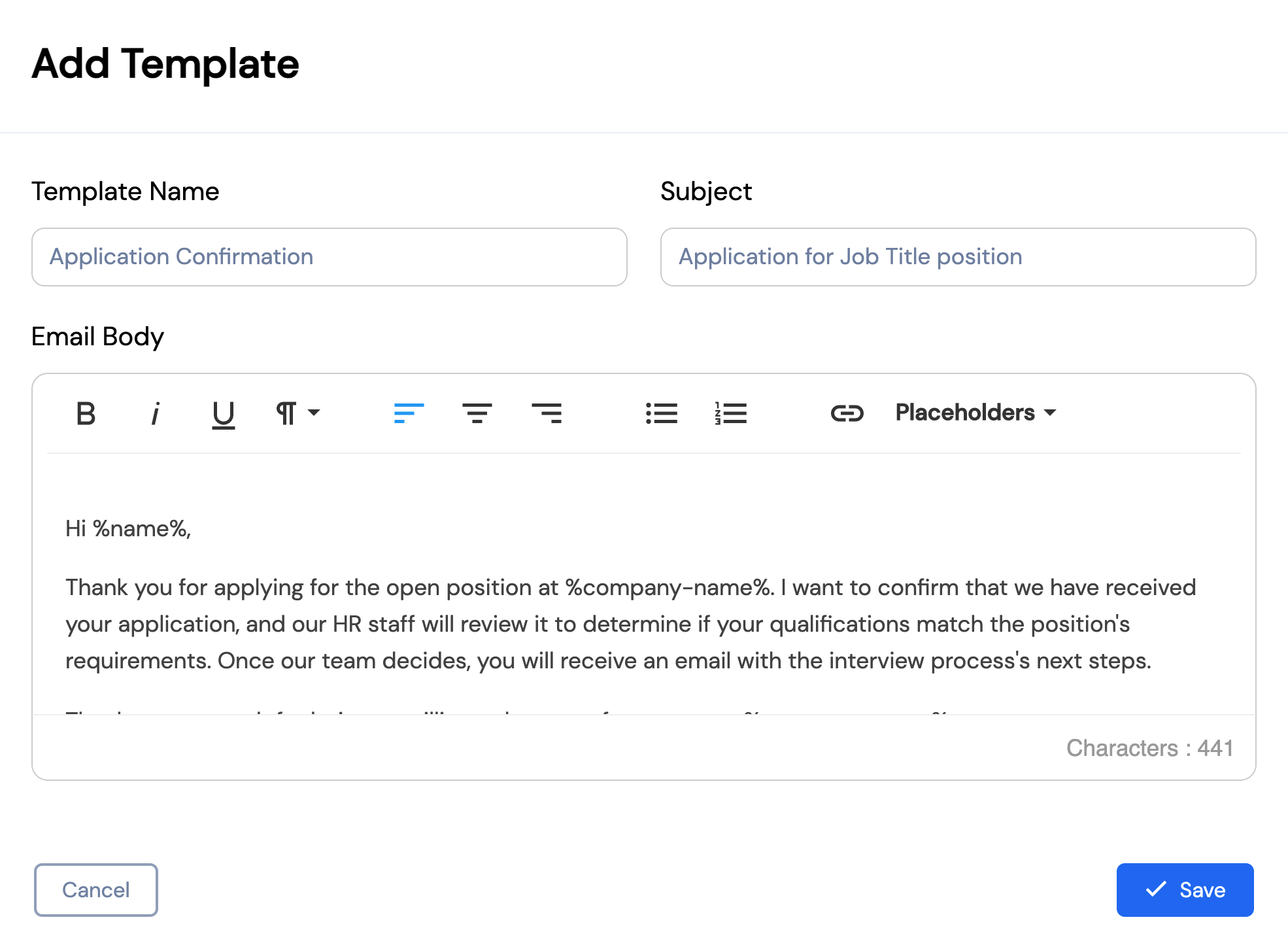Creating an Email Template - VIVAHR Documenation